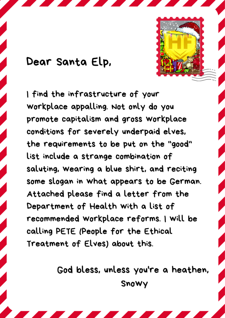 Christmas letters for Santa Elp! » The Help Force